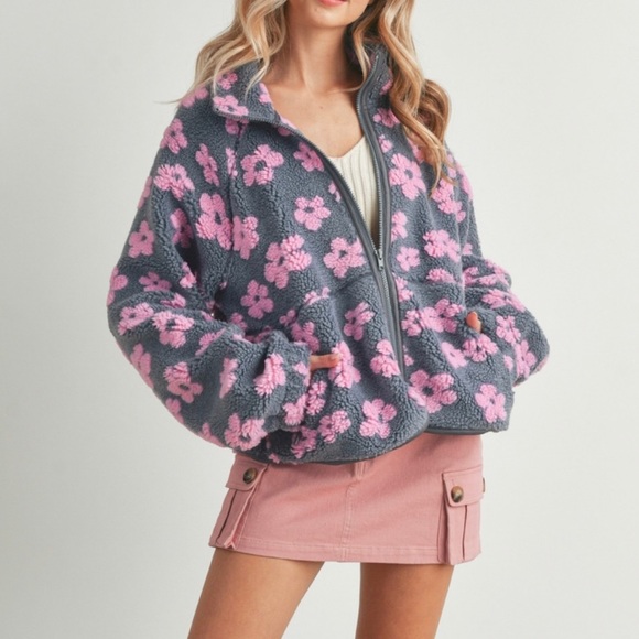 Buttermelon | Jackets & Coats | Daisy Print Sherpa Jacket | Poshmark